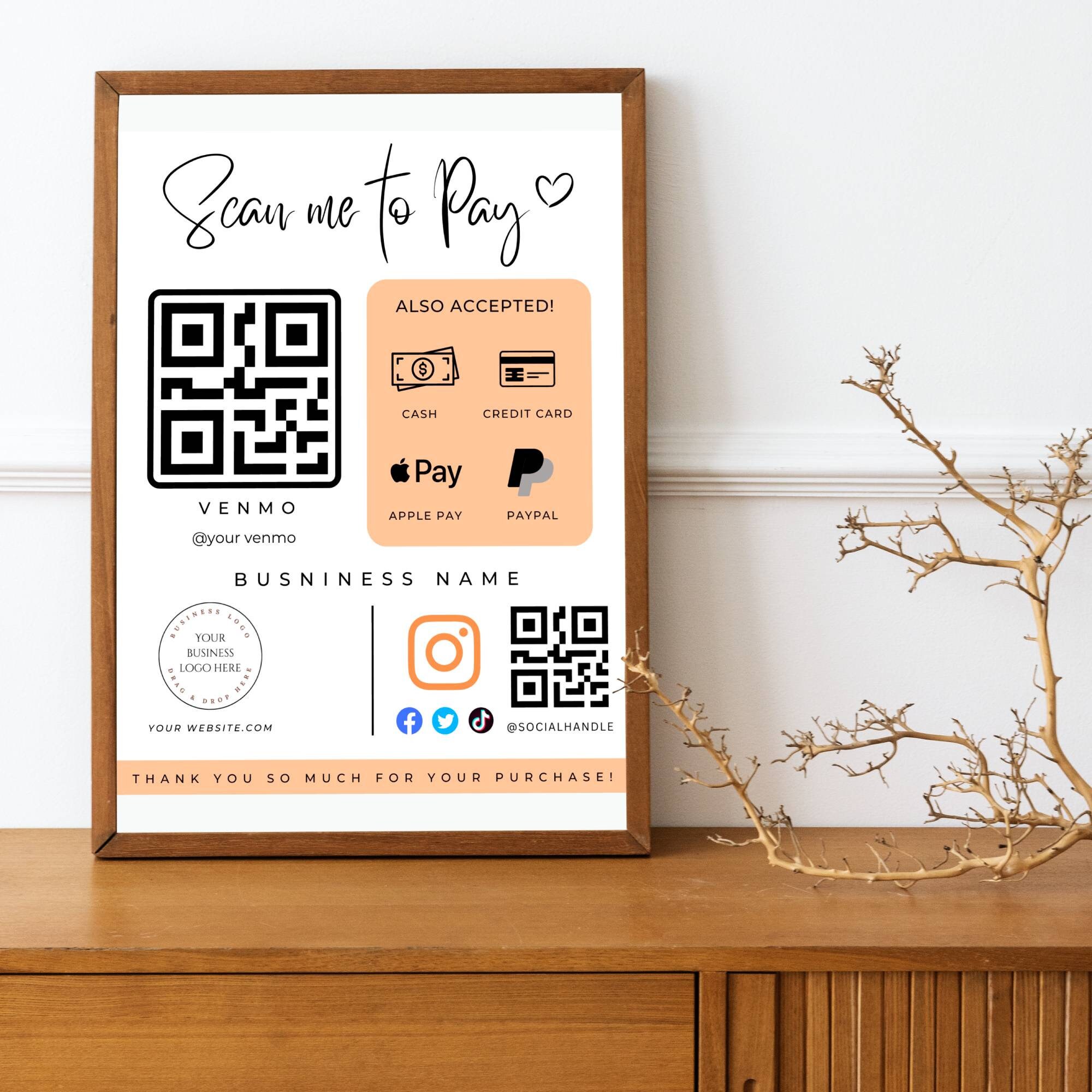 Scan to Pay Editable BOHO Canva Template QR Code Sign Paypal Venmo Sign ...