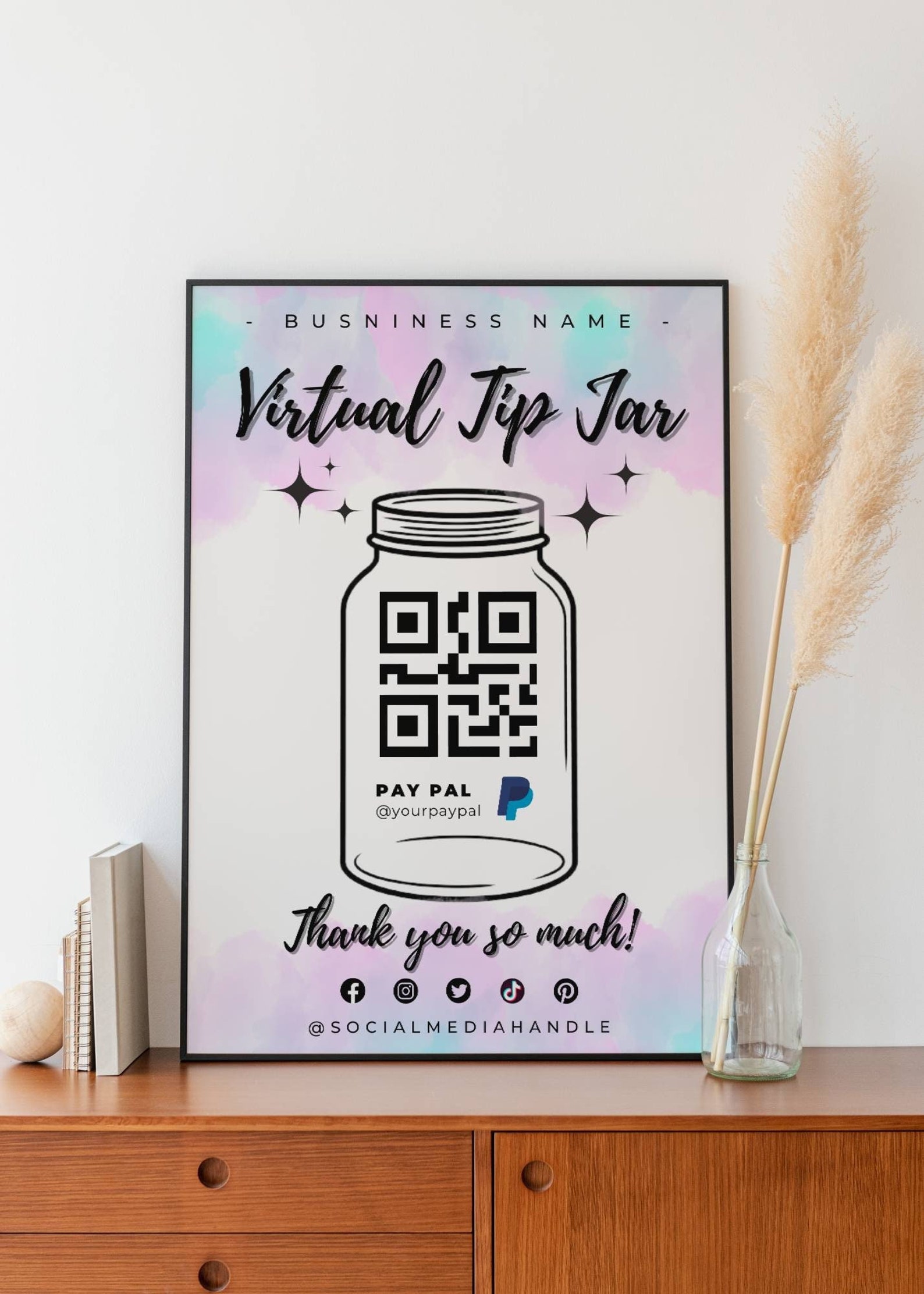 Custom Printable Virtual Tip Jar QR Code Sign Canva Template, Instant ...