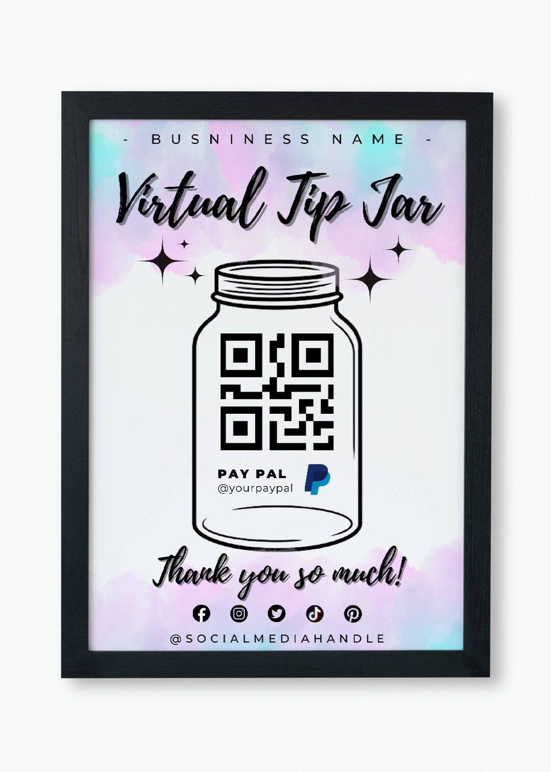 Custom Printable Virtual Tip Jar QR Code Sign Canva Template, Instant ...
