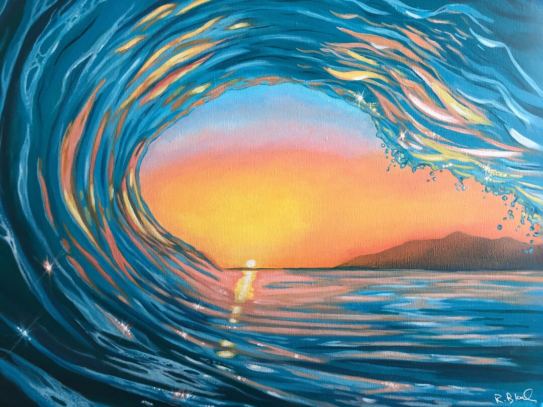 Golden Path Original Acrylic Ocean Wave Painting - Etsy