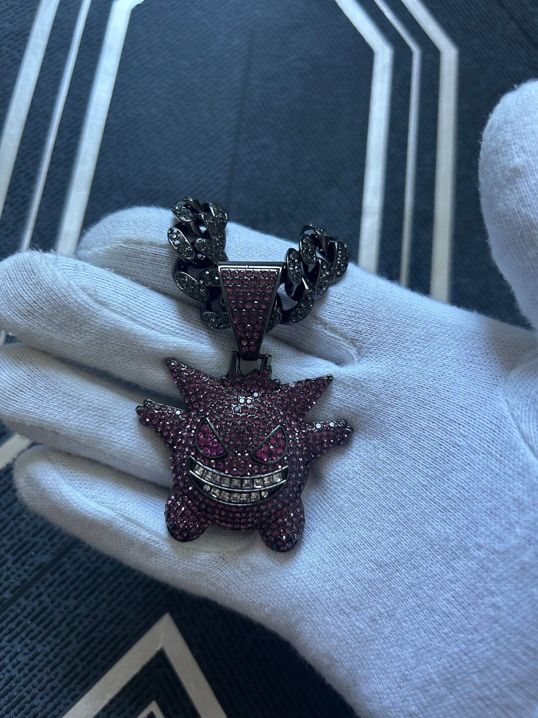 Iced Black Gengar Pokémon Cuban Chain Necklace, Black Cuban Chain ...