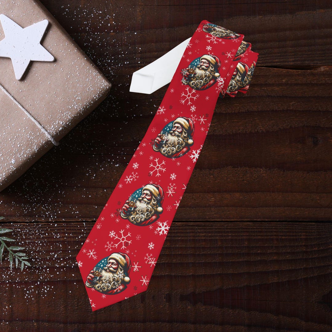Santa Cocktail Christmas Necktie, Holiday Bourbon Whiskey Tie - Etsy