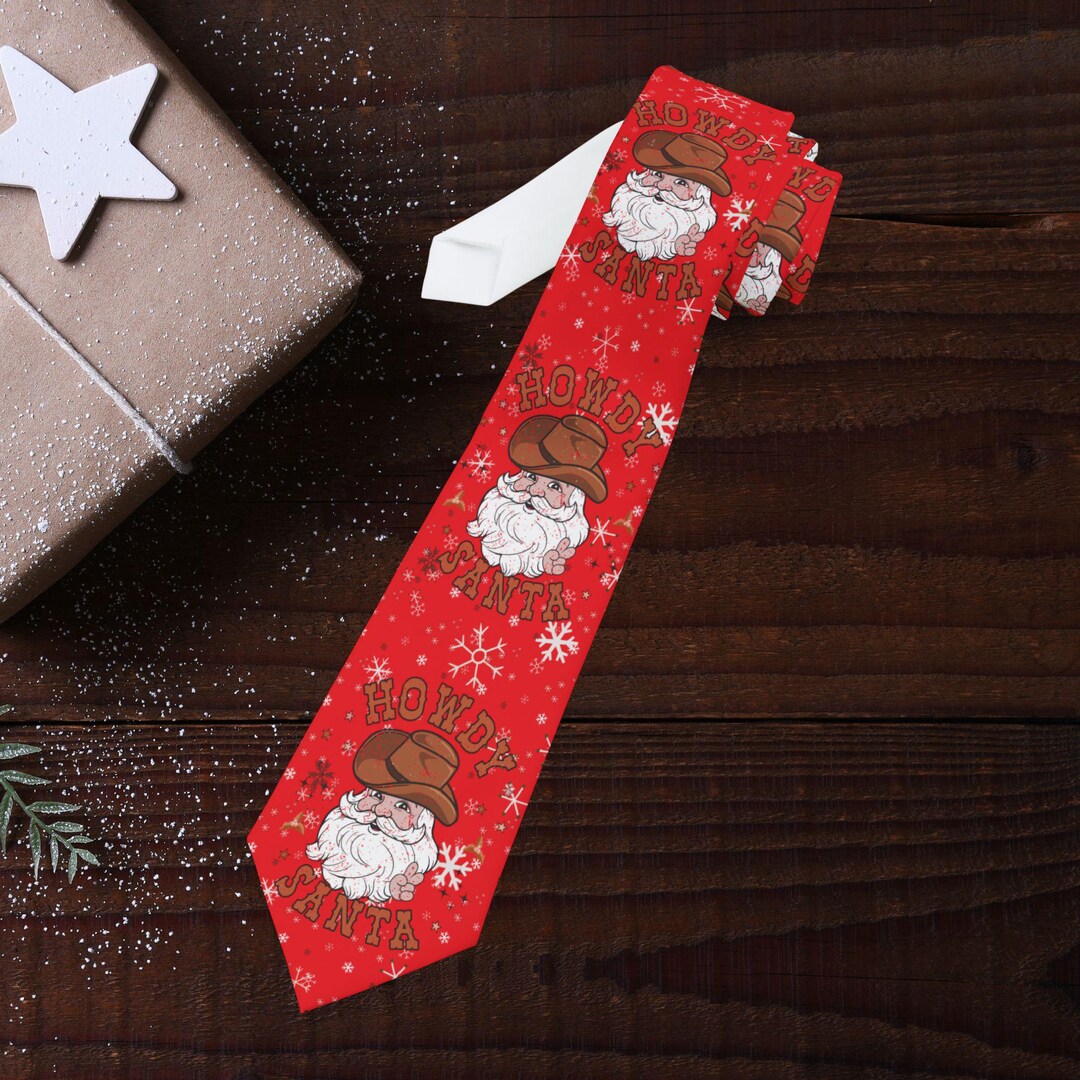 Christmas Cowboy Santa Necktie, Red Holiday Tie - Etsy