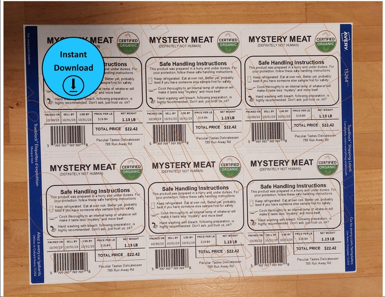 Mystery Meat Label, Halloween Printable, Instant Download, Fake Meat ...