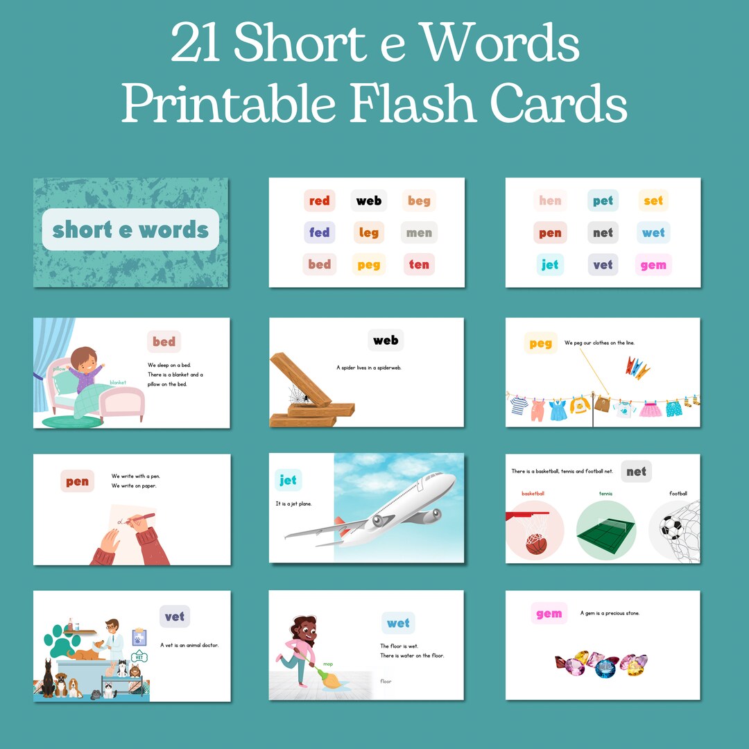 Phonics Short E Words Lesson / Printable Flash Cards - Etsy