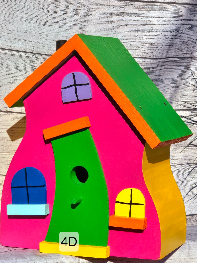 Wacky Whimsical Wooden Birdhouse, Hand Painted, 4 Color Combinations ...
