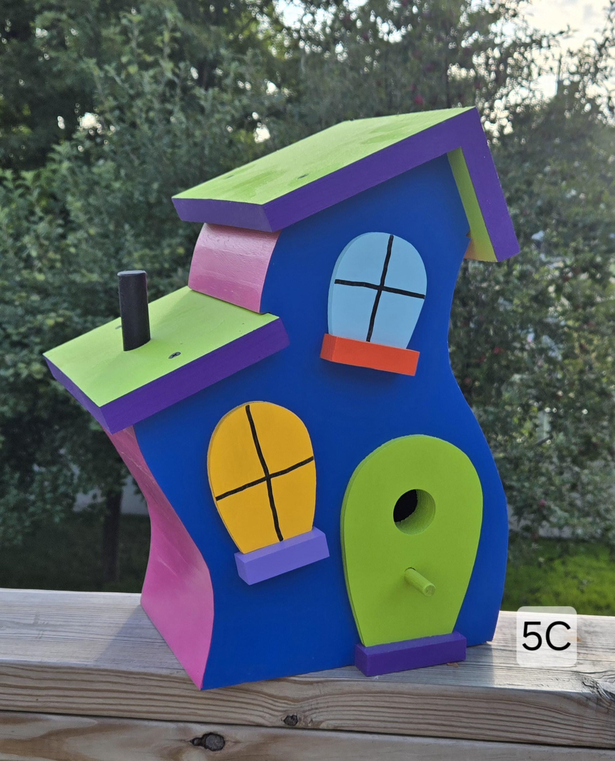 Whimsical Round Door Wooden Birdhouse, Hand Painted, 5 Color ...