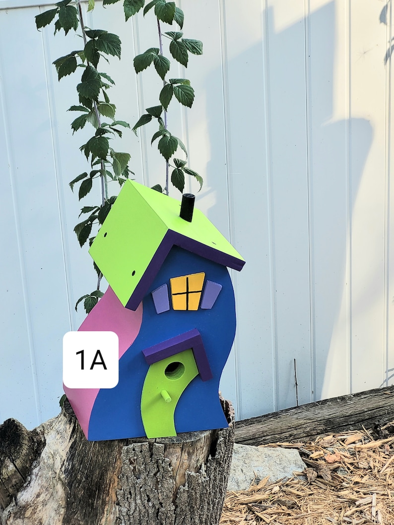 Whimsical Wooden Birdhouse, Hand Painted, 5 Color Combinations ...