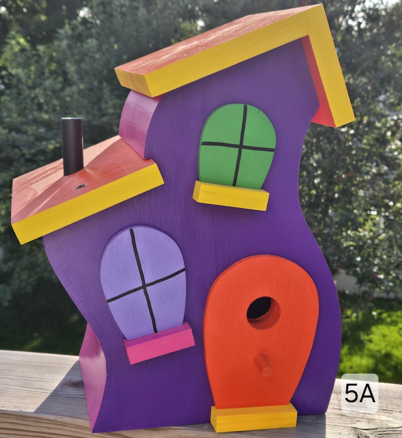 Whimsical Round Door Wooden Birdhouse, Hand Painted, 5 Color ...