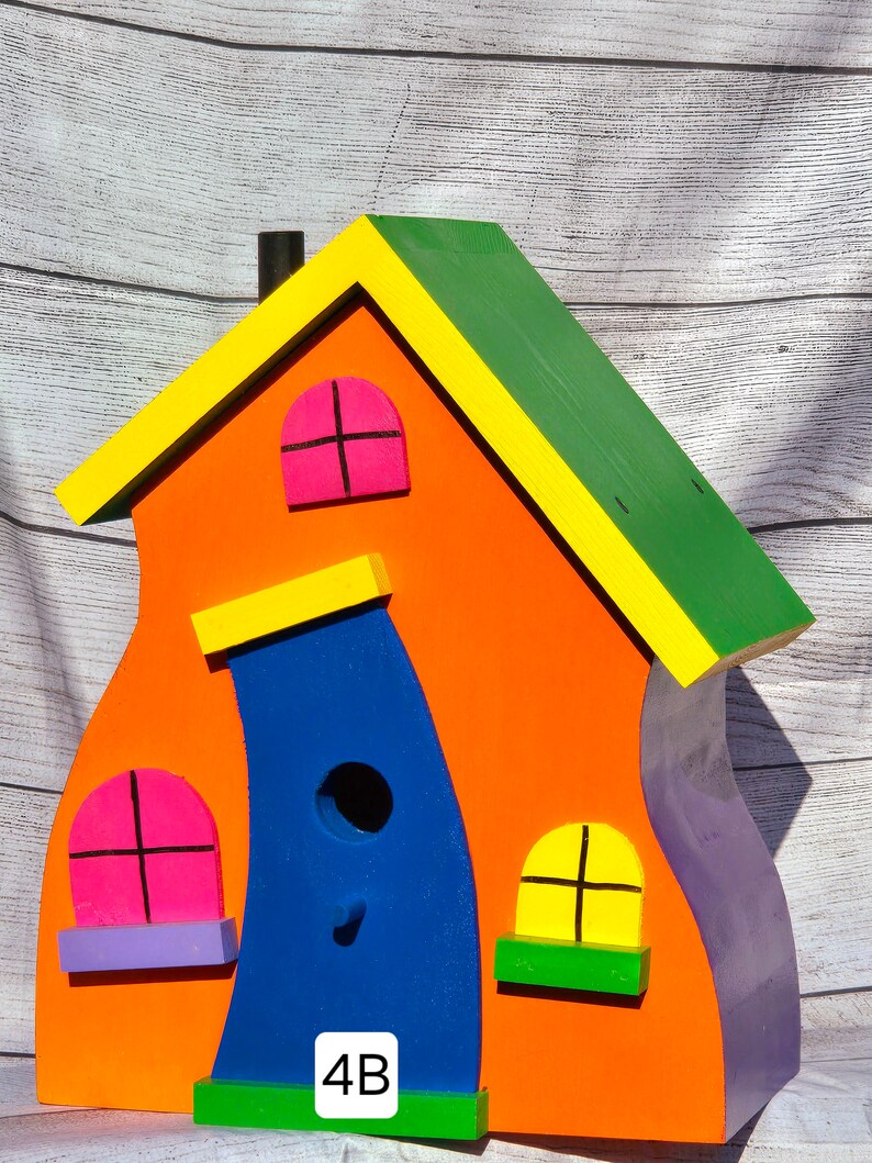 Wacky Whimsical Wooden Birdhouse, Hand Painted, 4 Color Combinations ...