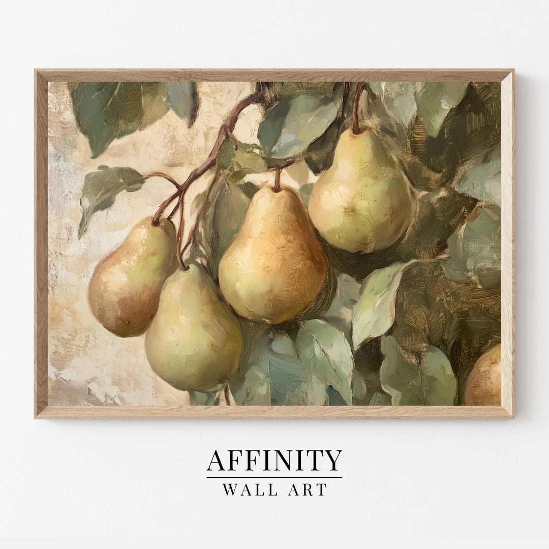 Vintage Pear Tree Wall Art: Rustic Pear on Branch Print (digital ...