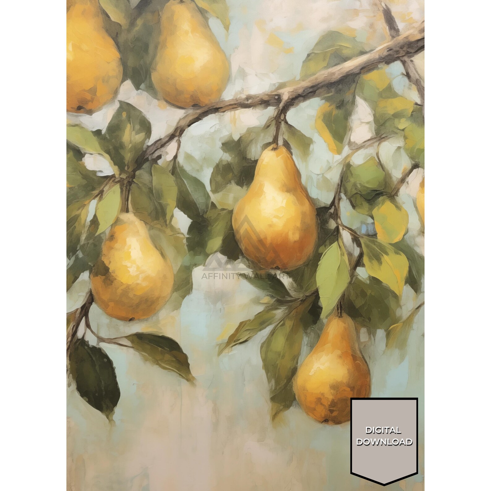 Vintage Pears - Vibrant Orchard Scene Printable Art, Nature-inspired Home Decor, Instant ...