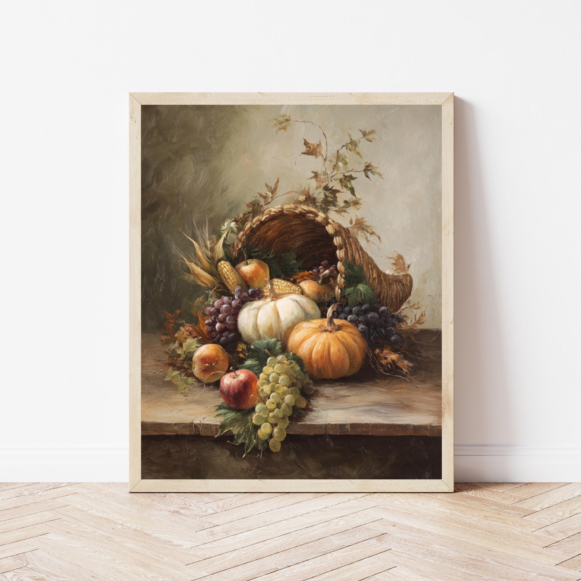 Vintage Cornucopia Oil Painting: Autumn Harvest Still Life (digital ...