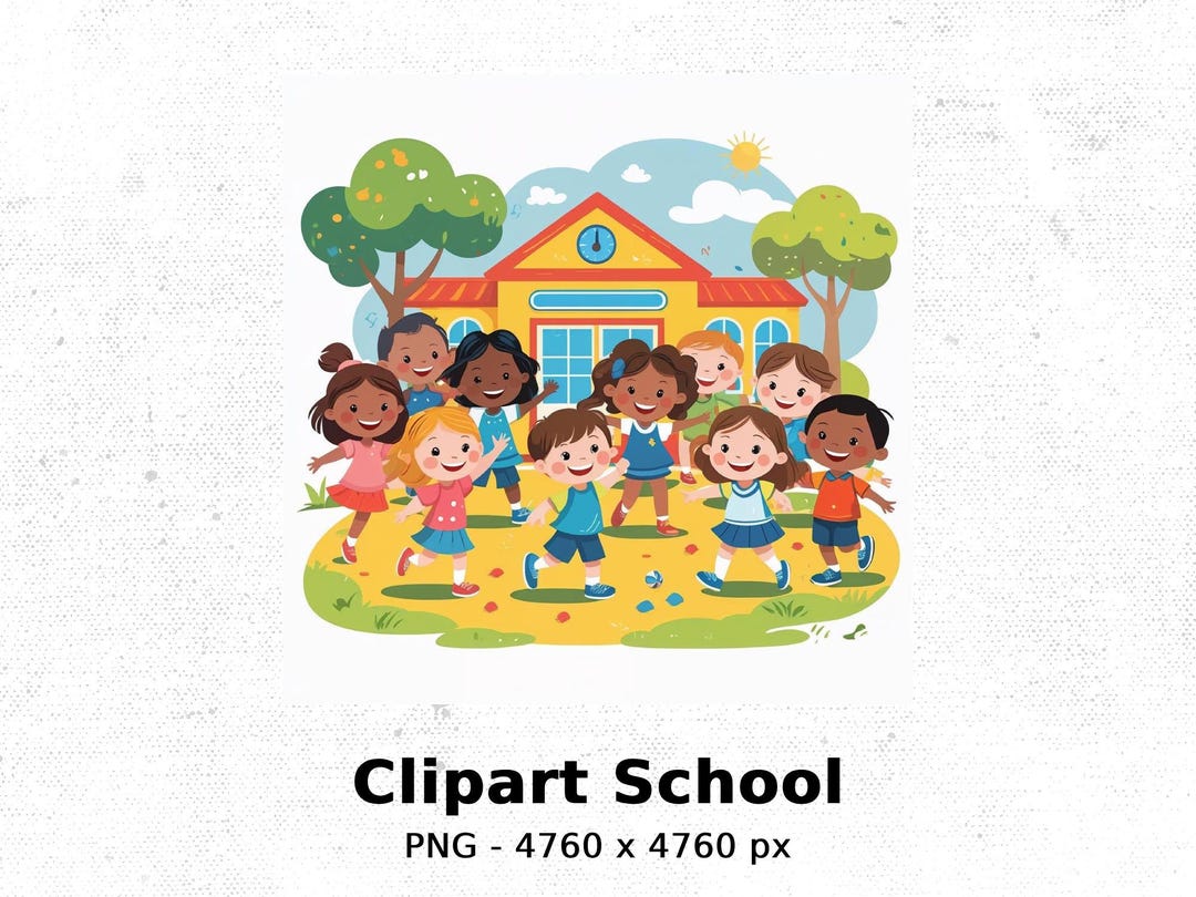 Back to School Clipart: Children Playing at Schoolhouse (digital ...