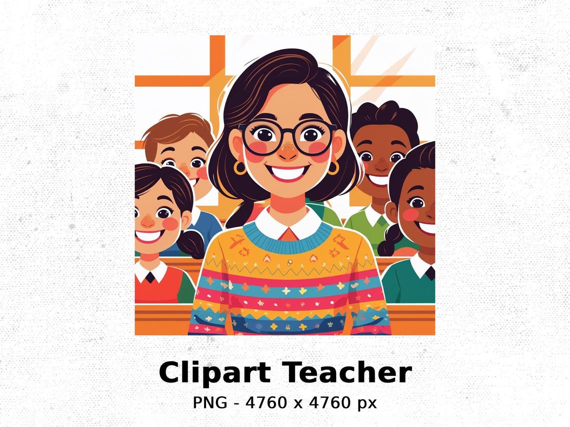 Back to School Clipart: Teacher & Happy Students (PNG Digital Download ...