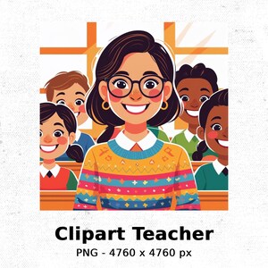 Back to School Clipart: Teacher & Happy Students (PNG Digital Download ...