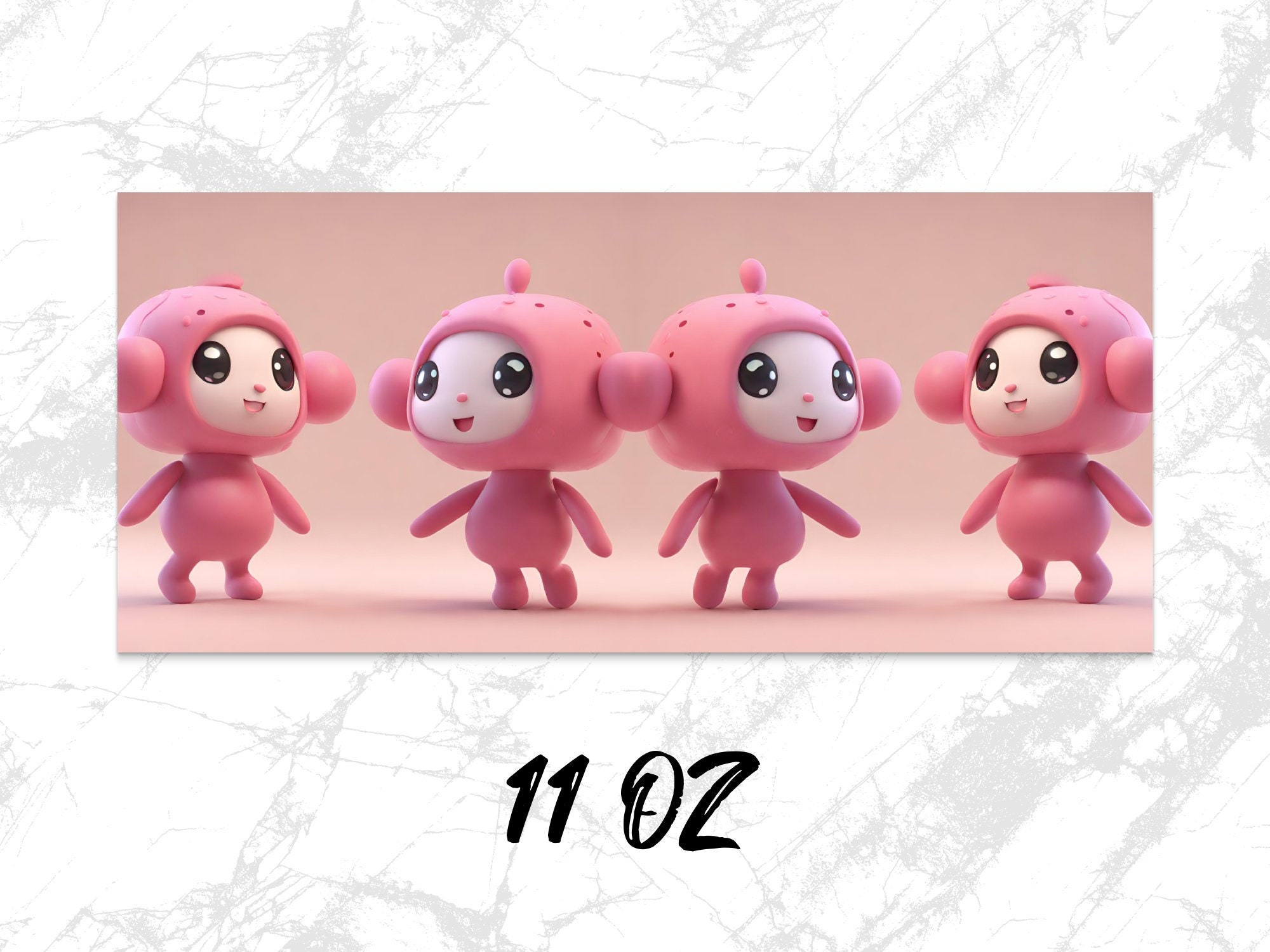 Cute Pink Cartoon Characters Dance Poses Coffee Mug Wrap, Digital Mug ...