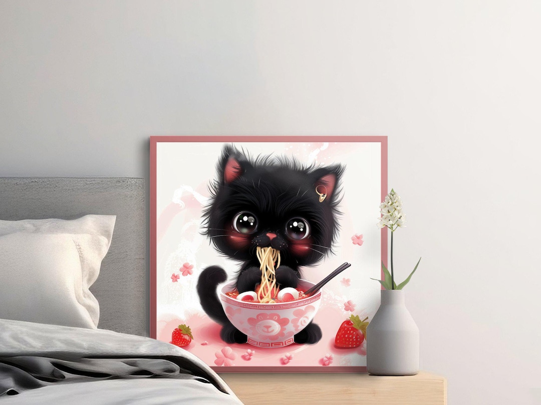 Kawaii Noodle Cat PNG: Anime Clipart, Cat Wall Art (digital Download ...