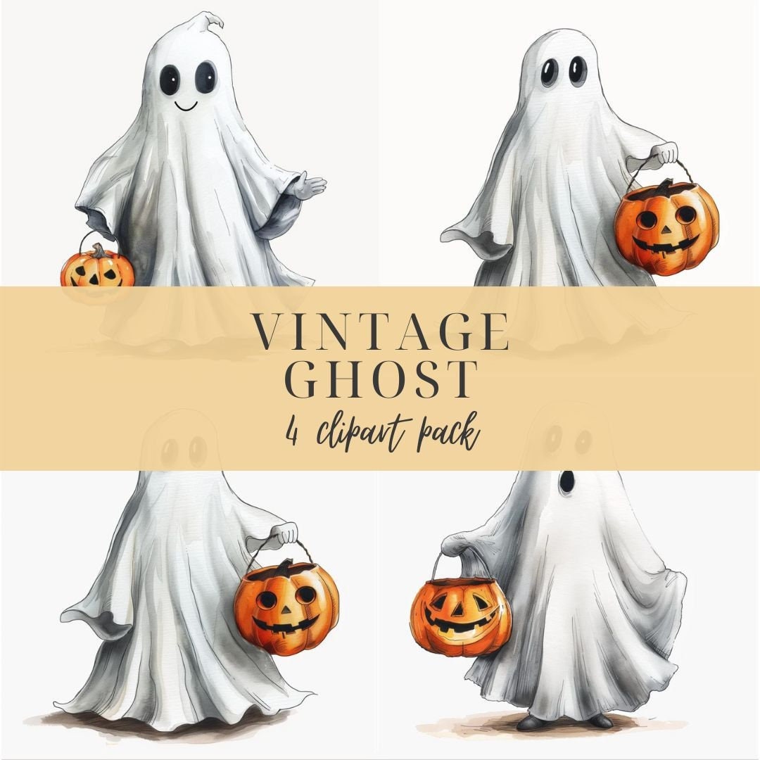 Vintage Ghosts PNG Digital Download Bundle, Trick or Treat Clipart ...