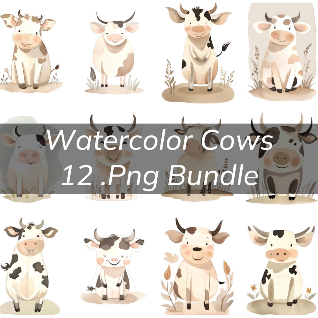 Watercolor Cow Clipart: Farm Animal PNG Images (digital Download ...