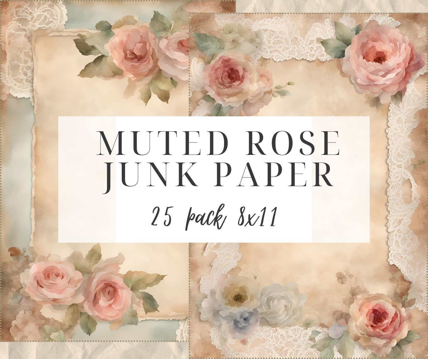 Rose Junk Paper Digital Download, PNG Digital Image Downloads for Card ...