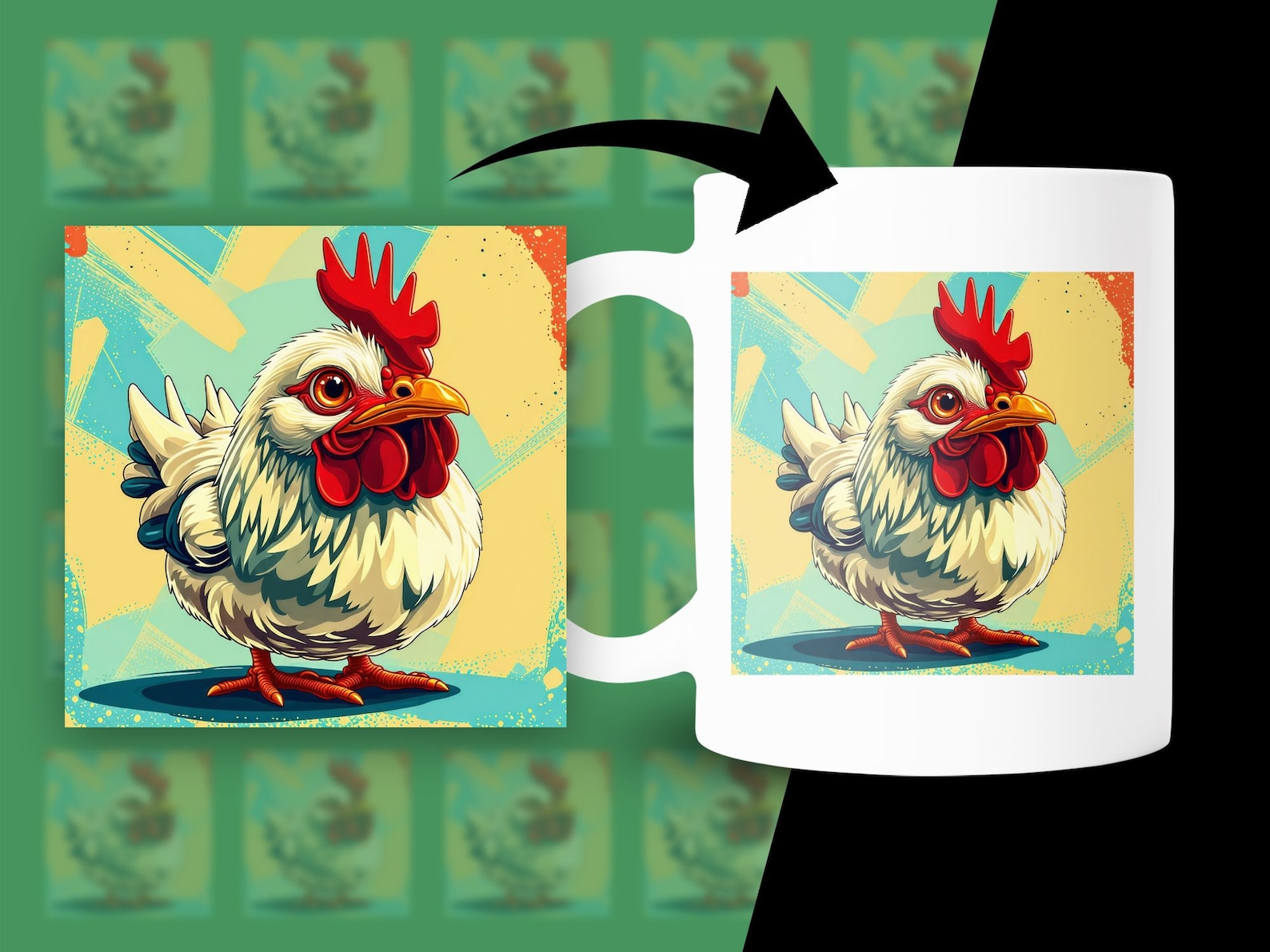 Colorful Rooster Clip Art, Vintage Style Chicken Illustration, Digital ...