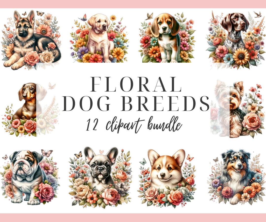 Floral Dog Breed Clipart Bundle: PNG Graphics (digital Download) - Etsy