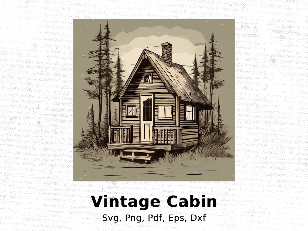 Vintage Cabin Art Print: Rustic Woodland Landscape (digital Download ...