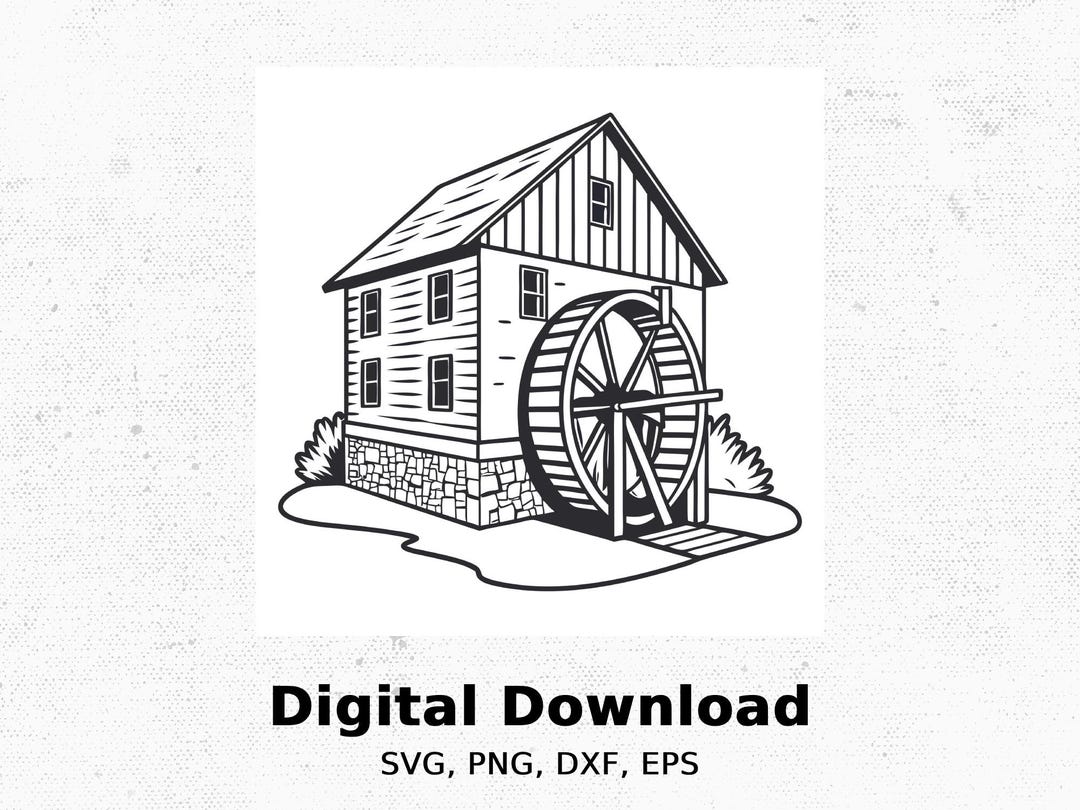 Watermill Line Art Illustration, Gristmill SVG, PNG (digital Download ...