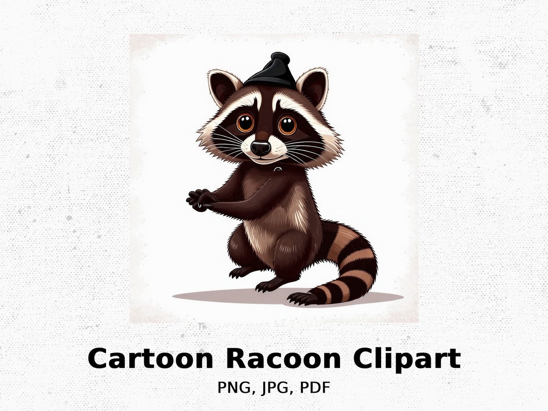 Cute Raccoon Clip Art, Cartoon Raccoon With Black Hat, Digital Download ...