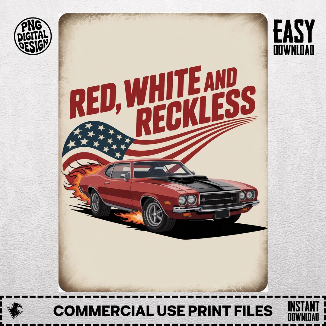 Red White and Reckless PNG, Muscle Car Clipart, American Flag Png ...