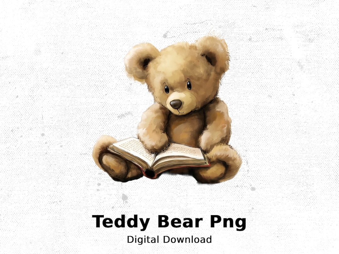Teddy Bear Reading Clipart, Nursery Decor (PNG Digital Download) - Etsy