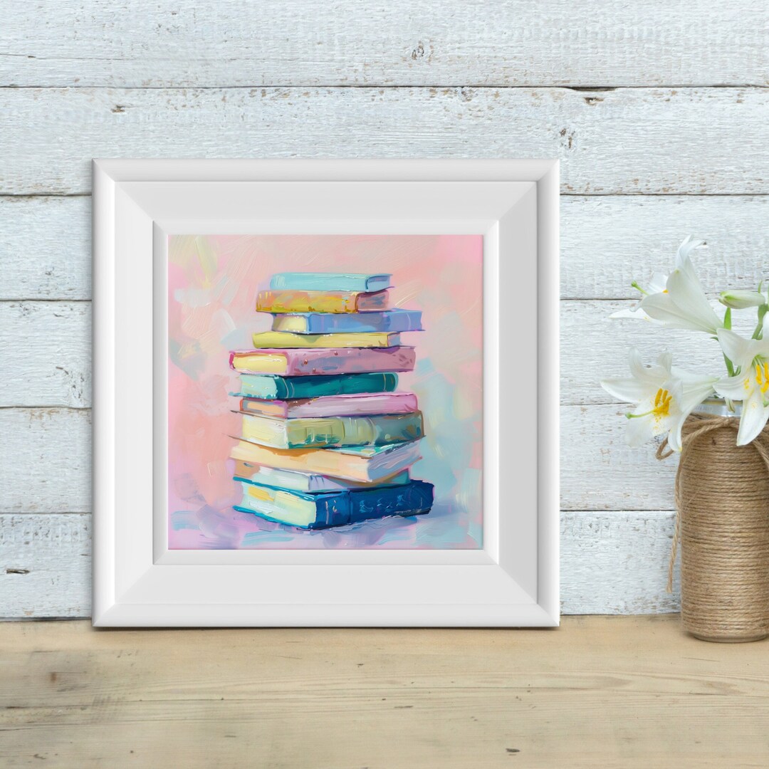 Book Lover Wall Art, Stack of Books Oil Painting, Trendy Wall Art ...