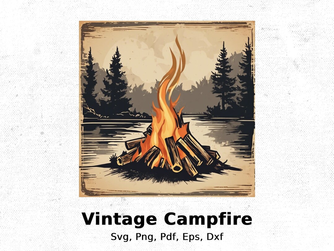 Vintage Campfire Digital Download, Forest Scene Artwork Svg, Png, Pdf ...