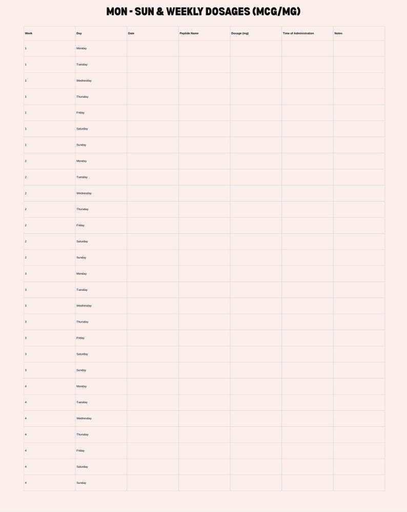 Peptide Injection Tracker: Printable Dosage Calendars 30 Pages, 2 ...