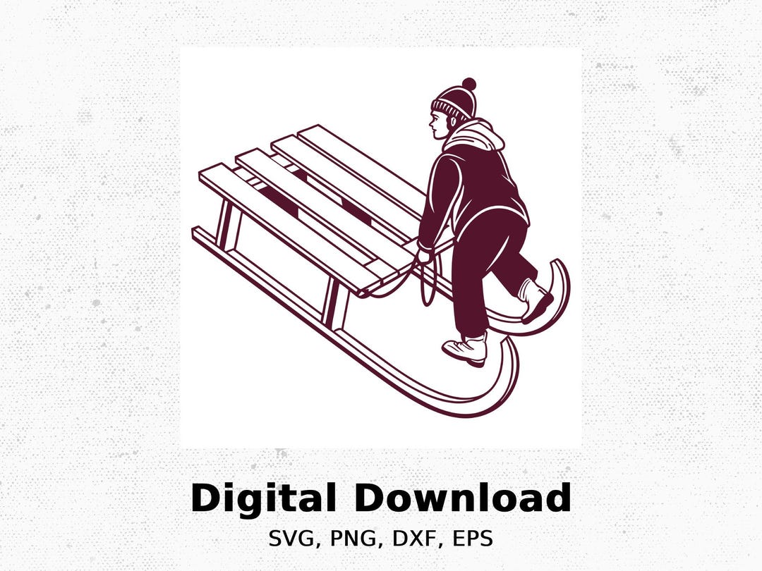 Sledding Boy Line Art: Winter Scene SVG PNG (digital Download) - Etsy