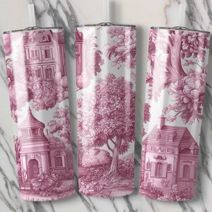 Pink Toile Tumbler Wrap: French Country Sublimation Design (digital ...