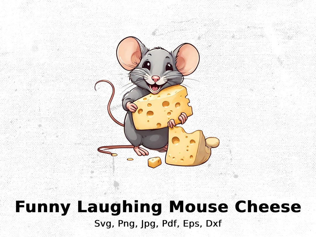 Funny Laughing Mouse With Cheese Digital Art, Cute Animal Illustration ...