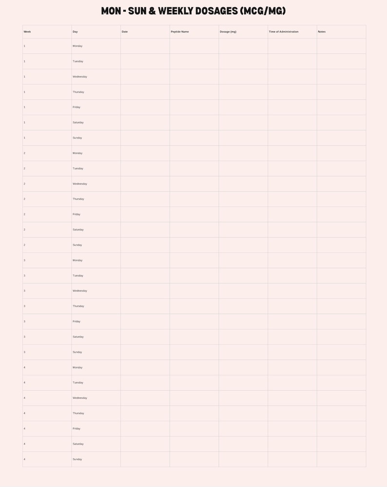 Peptide Injection Tracker: Printable Dosage Calendars 30 Pages, 2 ...