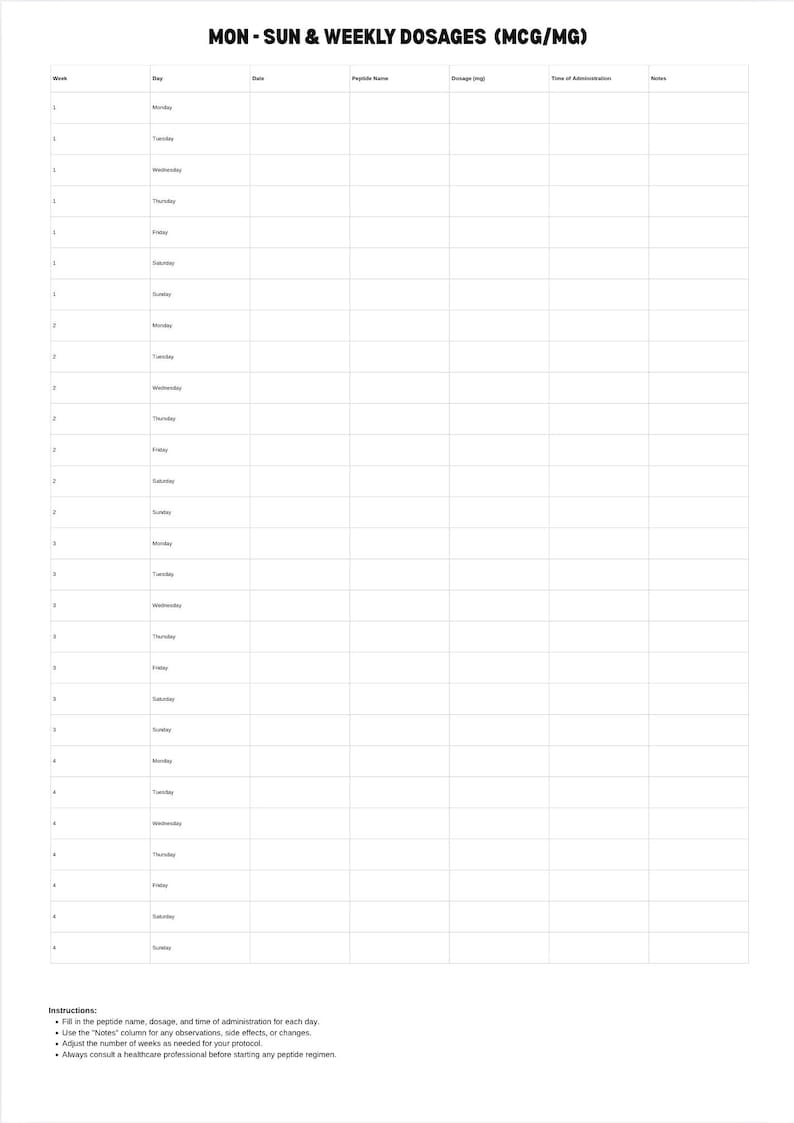 Peptide Injection Tracker: Printable Dosage Calendars 30 Pages, 2 ...