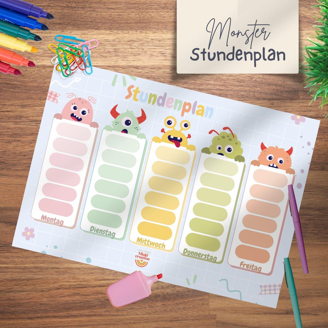 Monster Timetable Elementary School Hort Educator Teacher Templates - Etsy