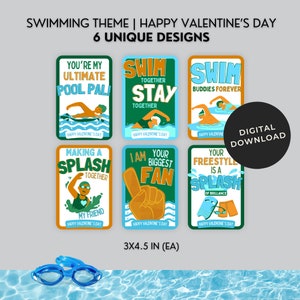 Swimming Greeting Cards Set Swimming Valentine Day Printable Kids ...