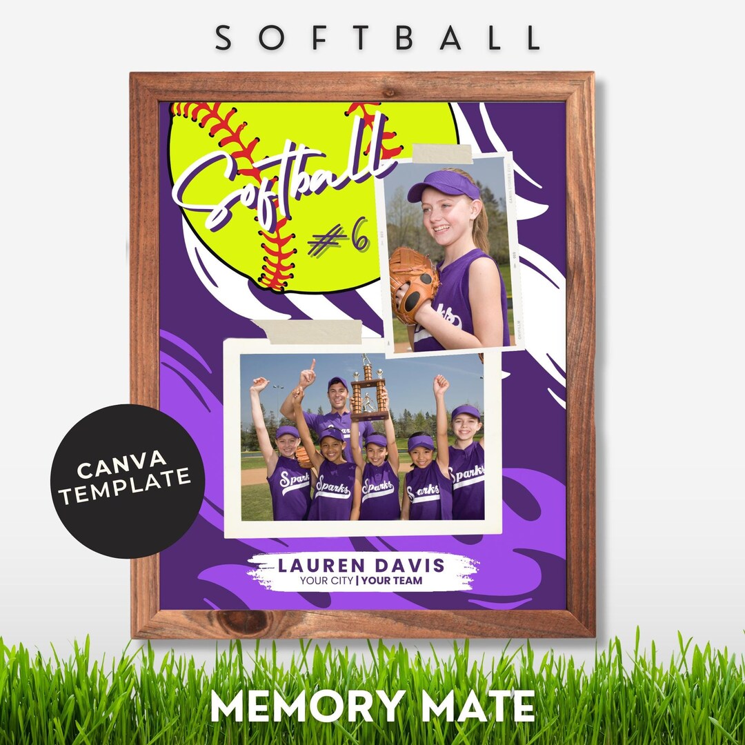Purple Softball Memory Mate Canva Editable Template Softball Team High ...