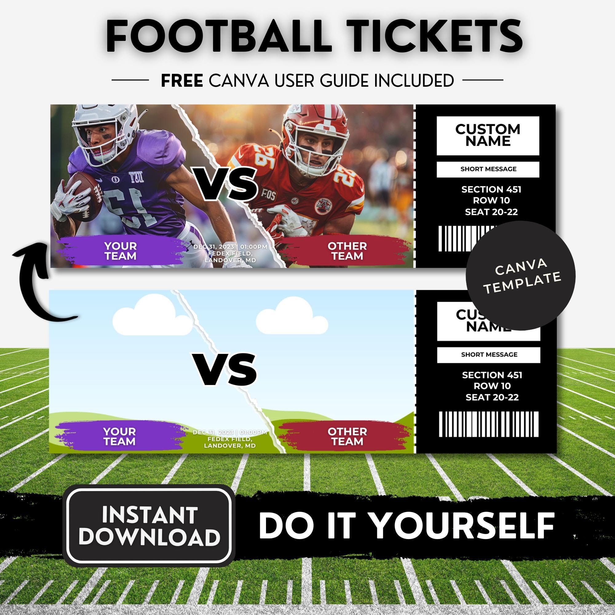 Football Game Ticket Template Anniversary or Birthday Gift for Football ...