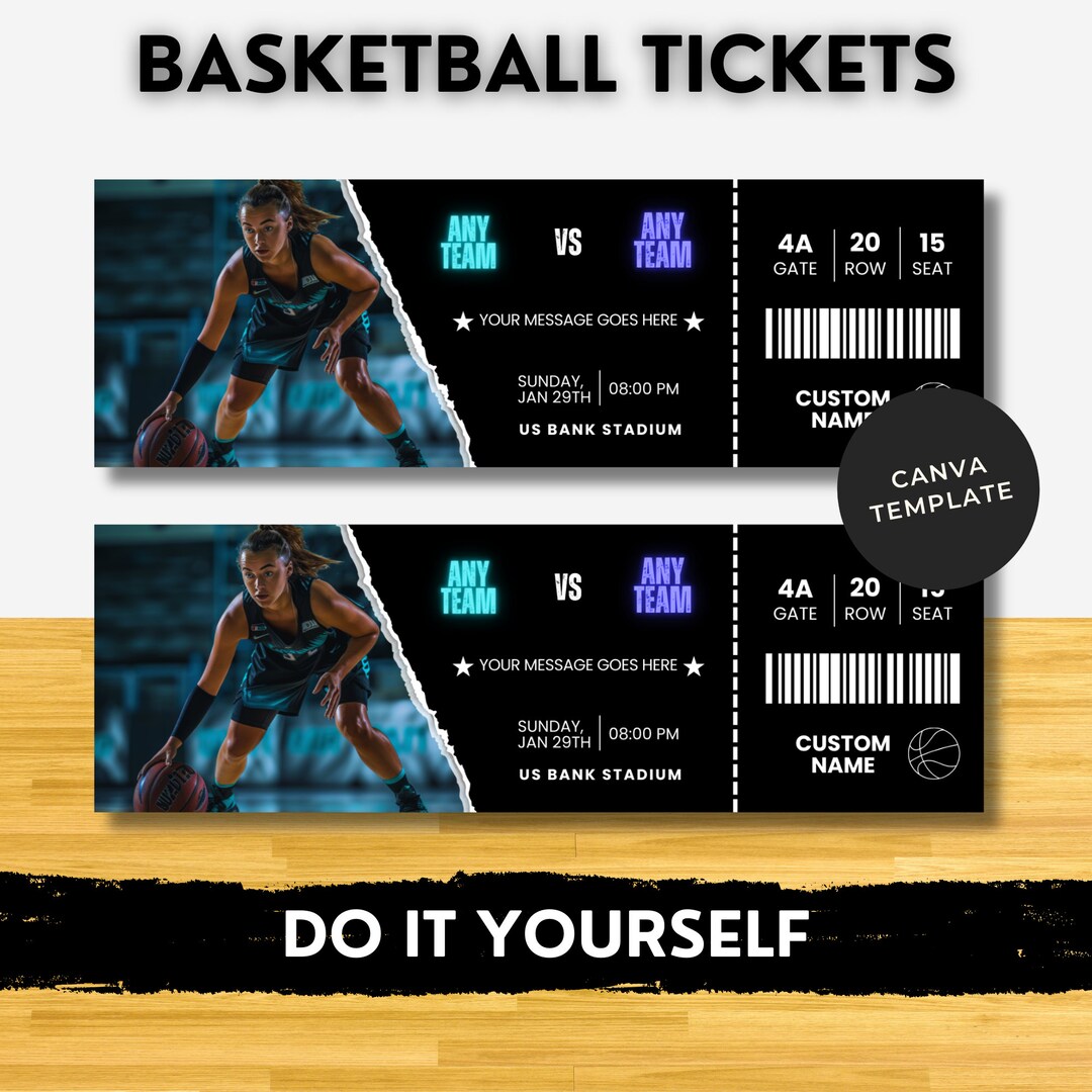 Basketball Ticket Template Custom Gift for Basketball Lover Editable ...