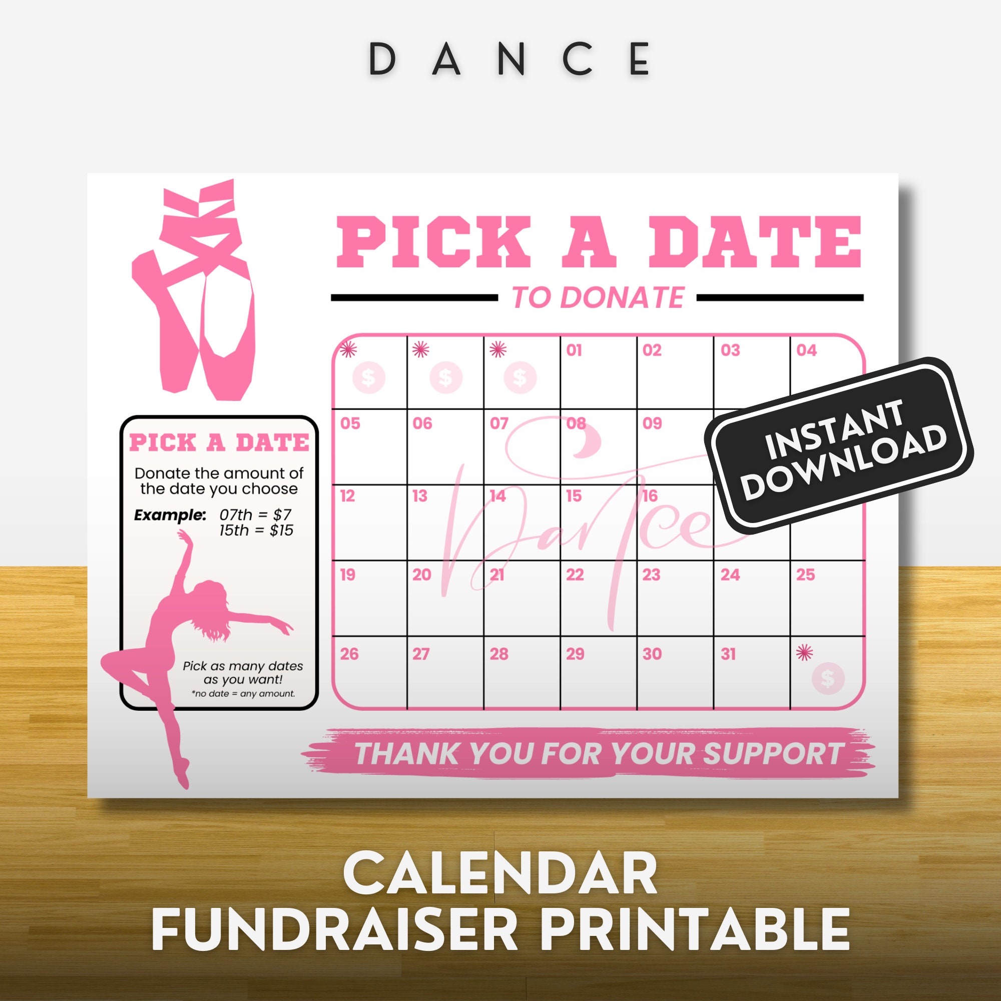 Dance Pick a Date to Donate Fundraising Calendar Dance Fundraiser ...