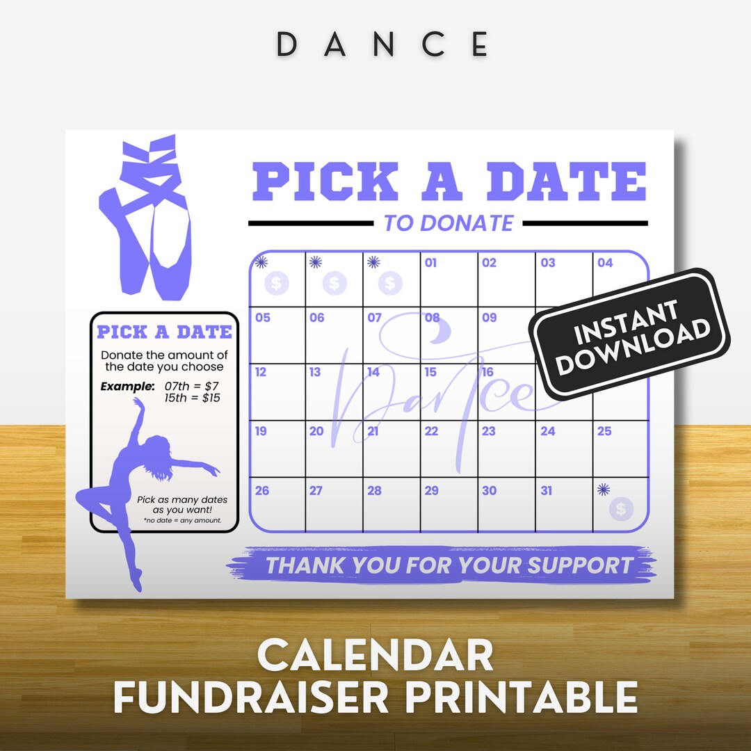 Dancer Fundraiser Calendar Purple Pick a Date to Donate Dance ...