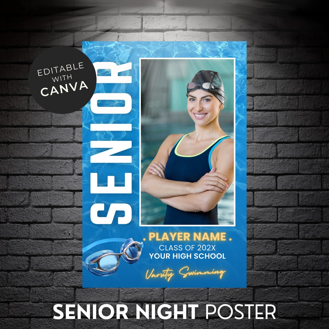Senior Swimmer Poster Senior Night Swimmer Canva Template Editable ...