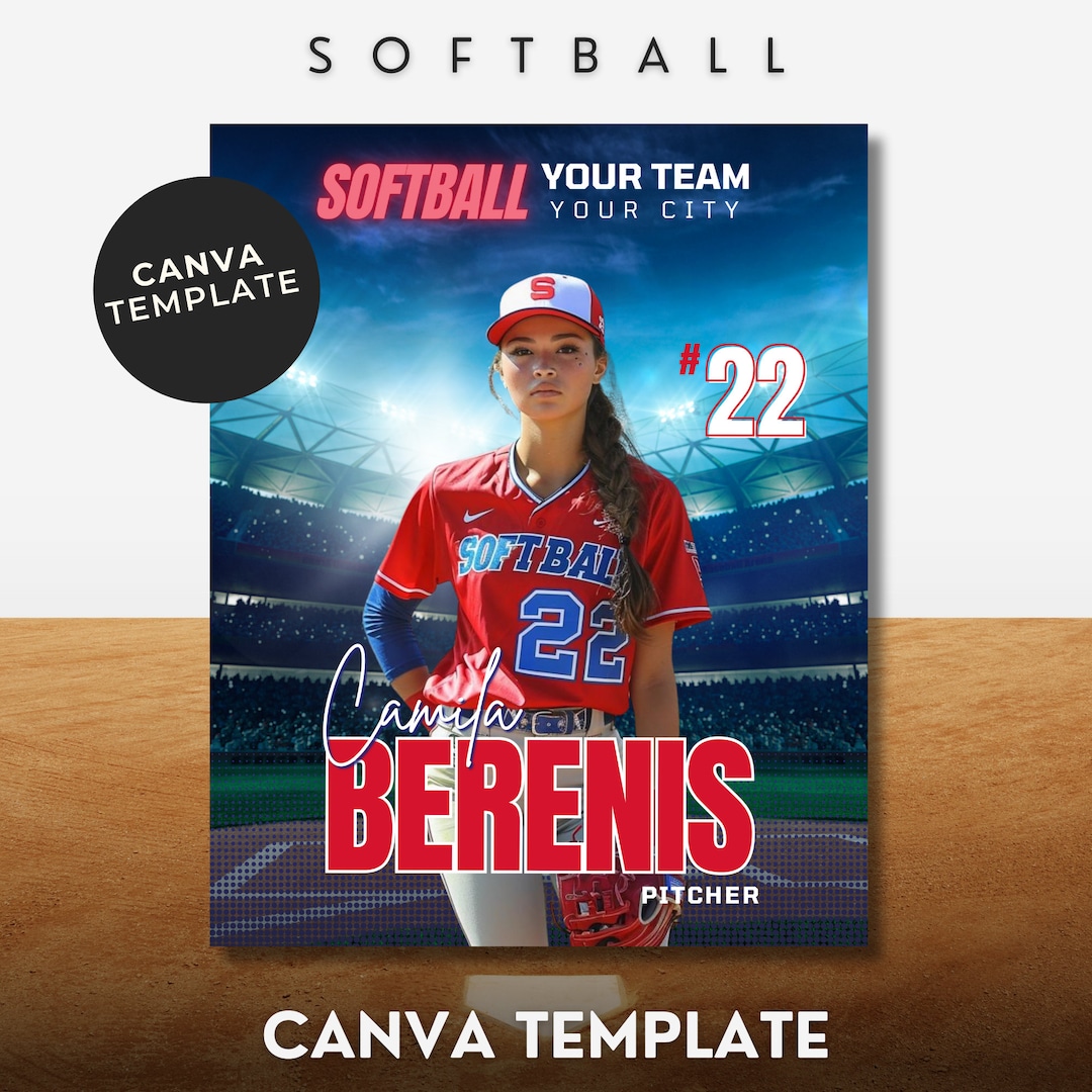 Softball Template Poster Softball Senior Night Editable W/canva Softball Sports Banner Player ...