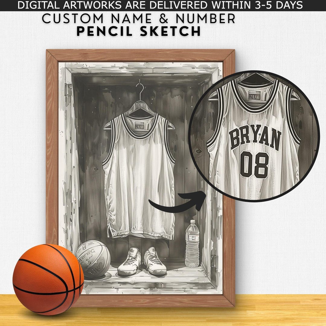 Pencil Sketch Personalized Basketball Senior Gift Graduation for Boys ...